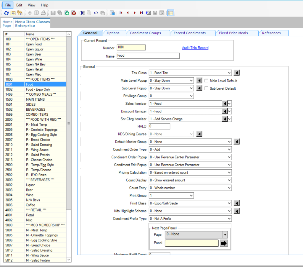 Menu Item Classes in Micros Simphony v19 | SimSupport