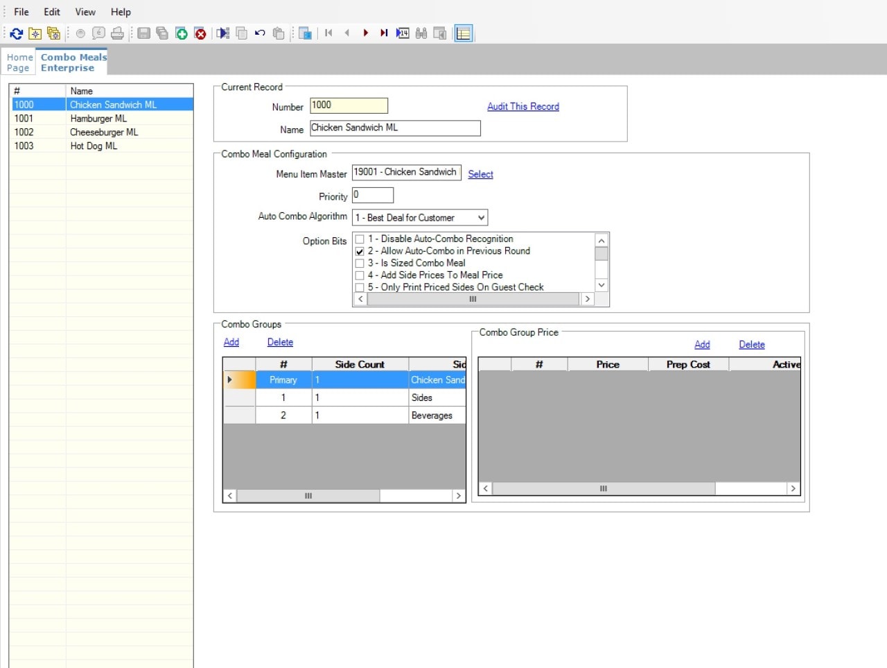 Combo Meals in Micros Simphony Version 19 - SimSupport